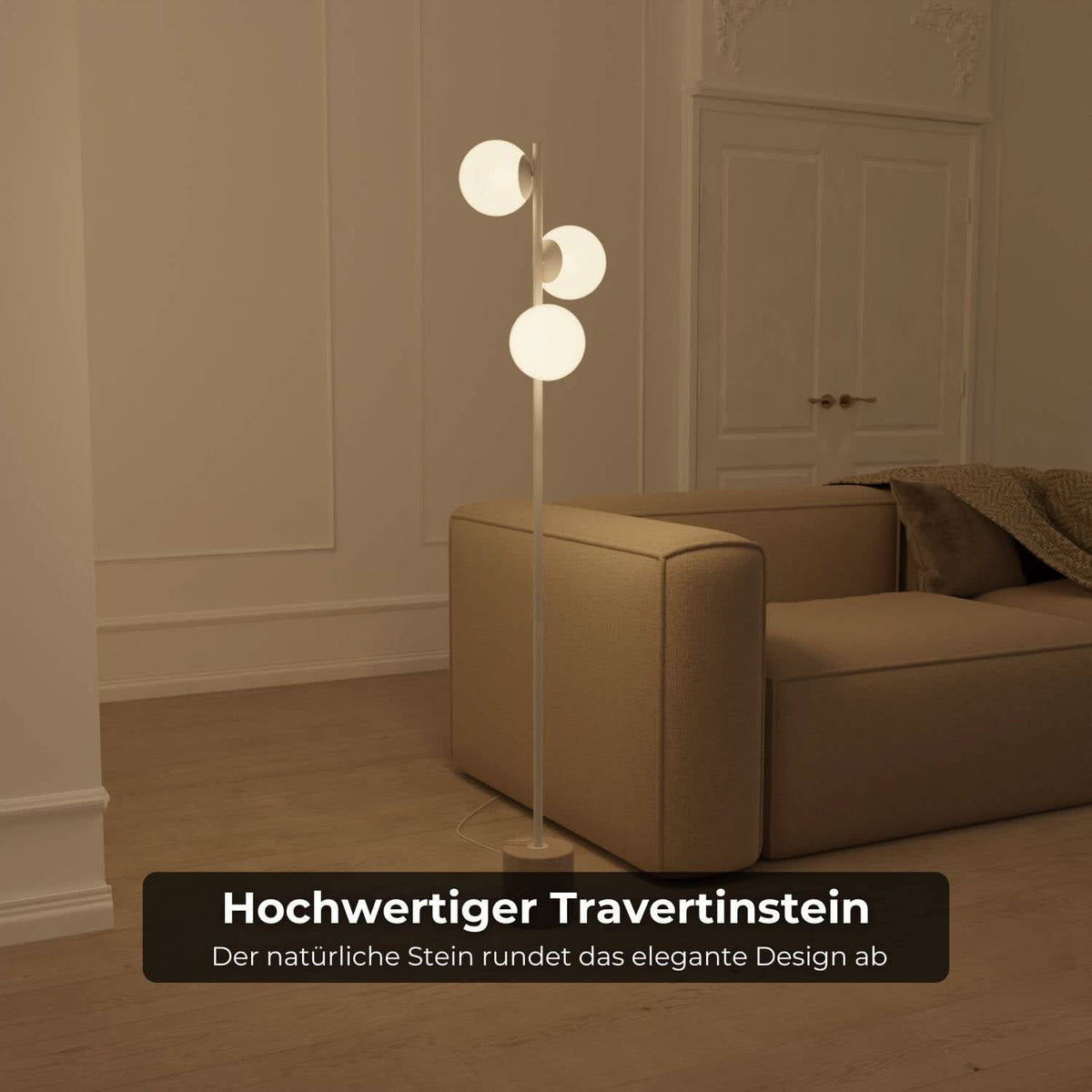 LUMIÈRE Design Rovea Stehleuchte Travertinstein Stehlampe aus Opalglas ...