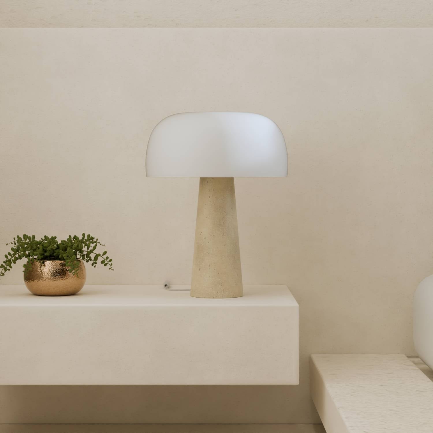 LUMIÈRE Design Tischleuchte Lyra mit Travertinfuß, LED Tischlampe aus ...